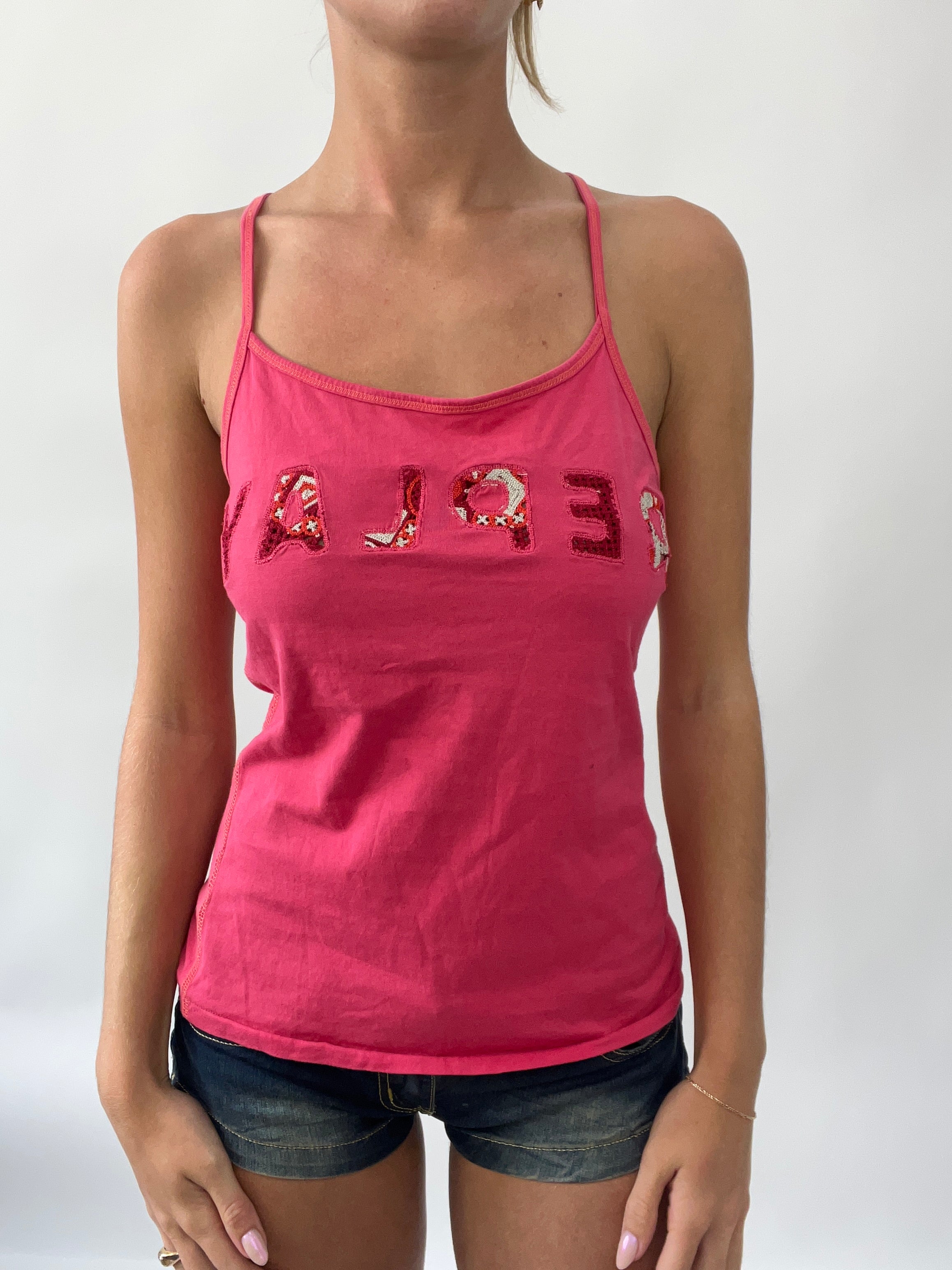 SUMMER SOLSTICE DROP | small pink replay tank top with embroidery repl ...