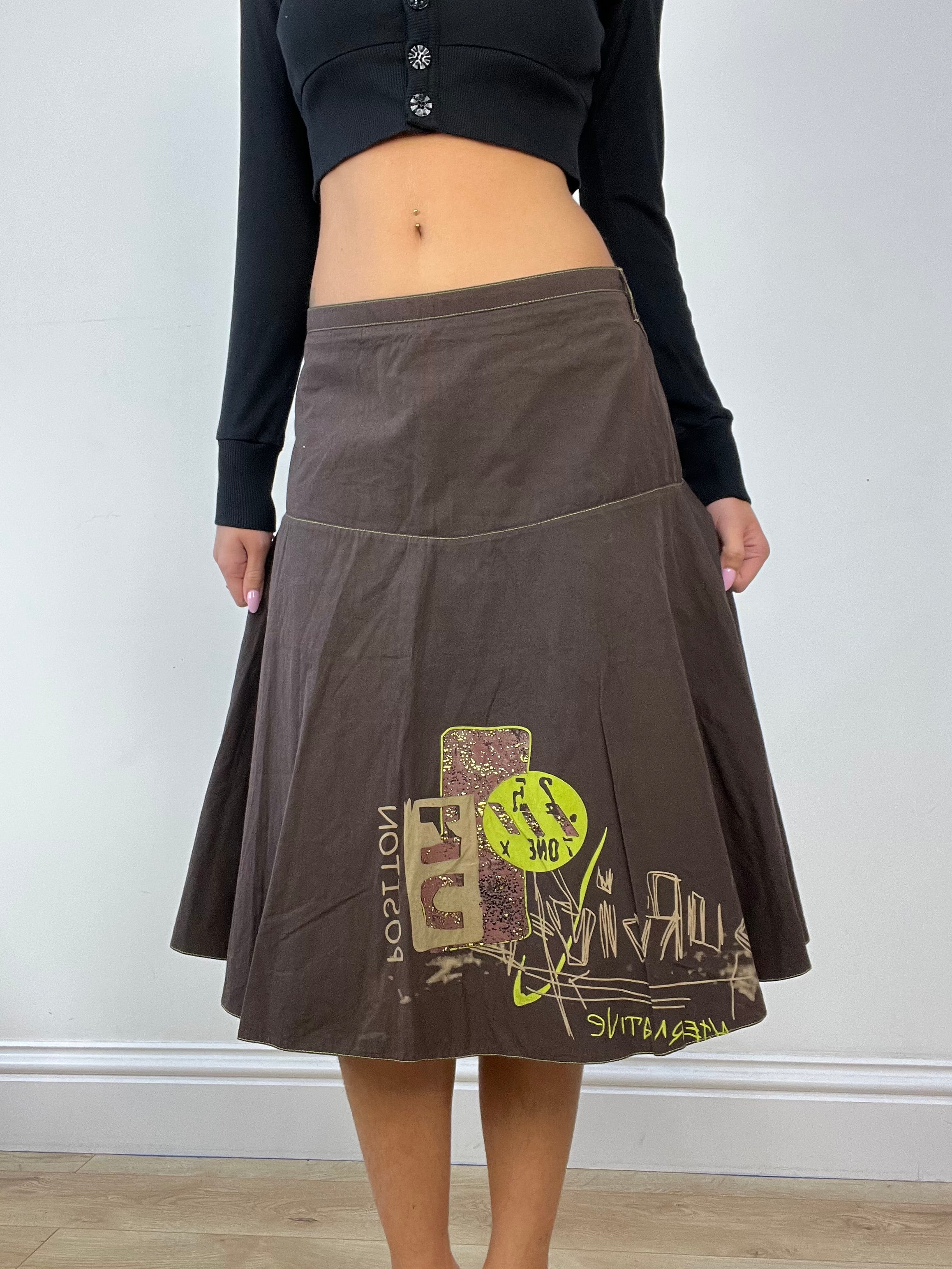 💻 LIBRARIAN CORE | small brown flowy midi skirt – remass