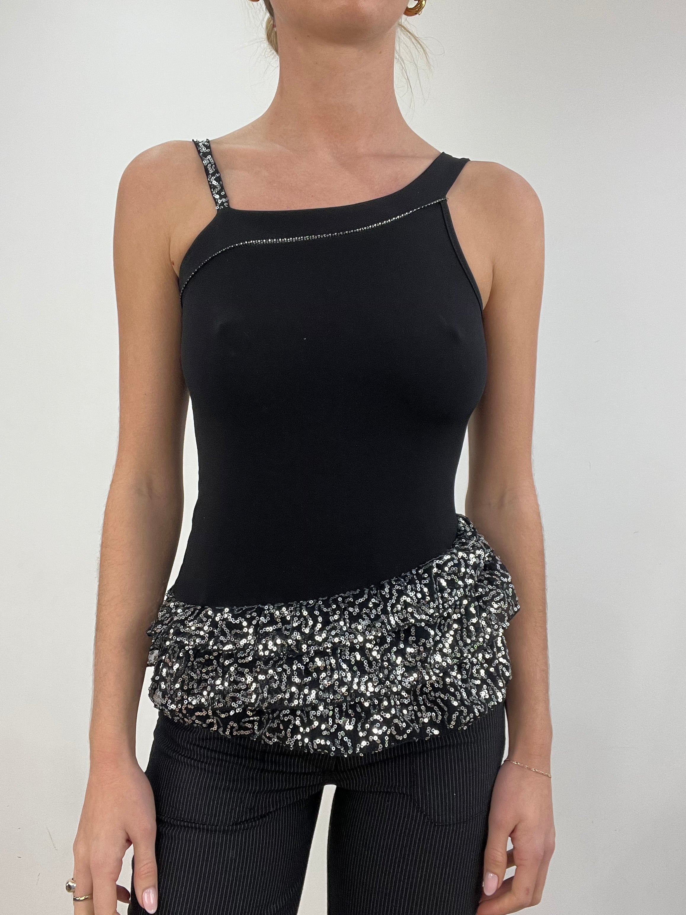 vintage edit six | small black sparkly ruffle cami – remass
