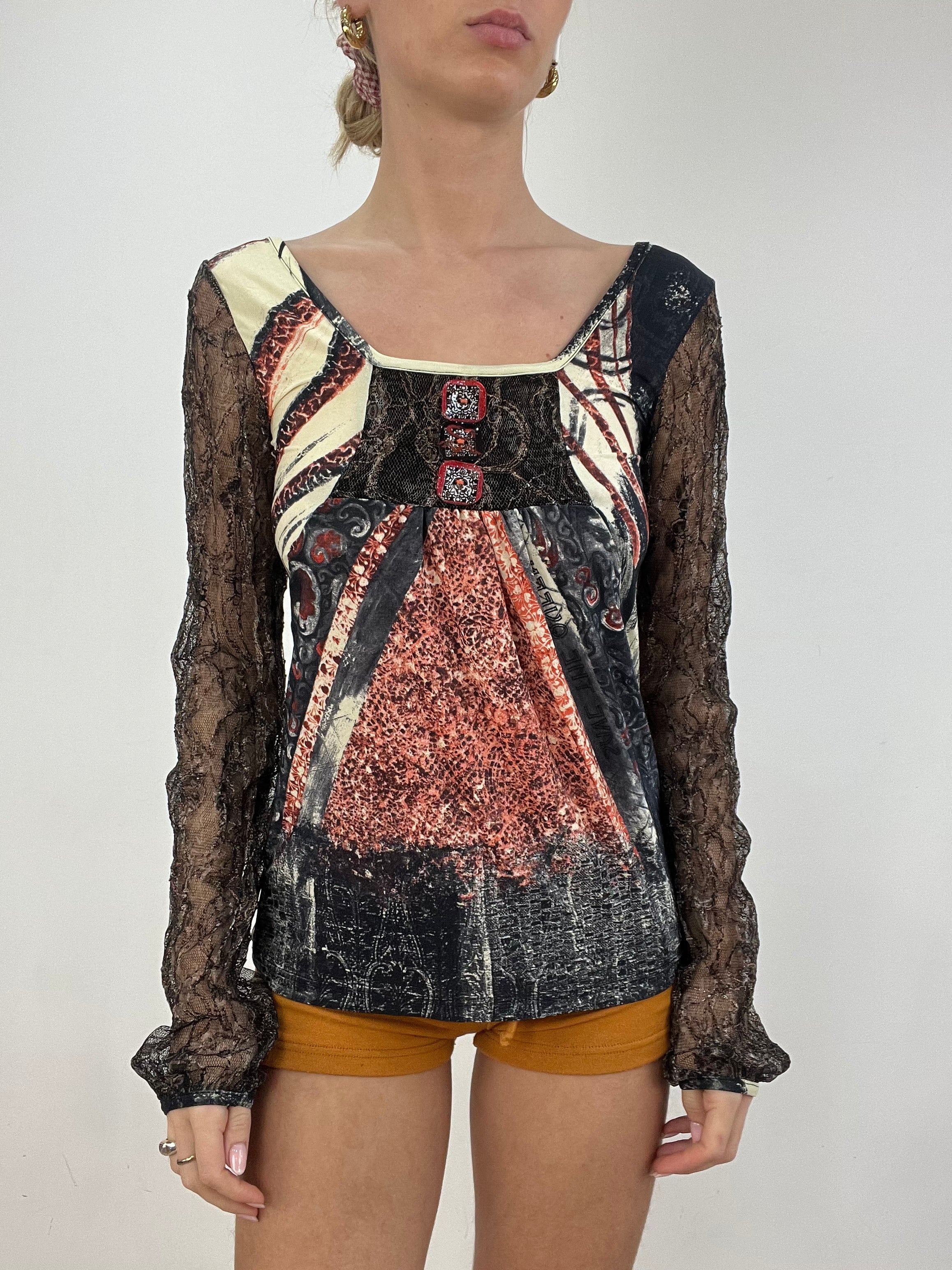 vintage edit six | medium abstract print save the queen top – remass
