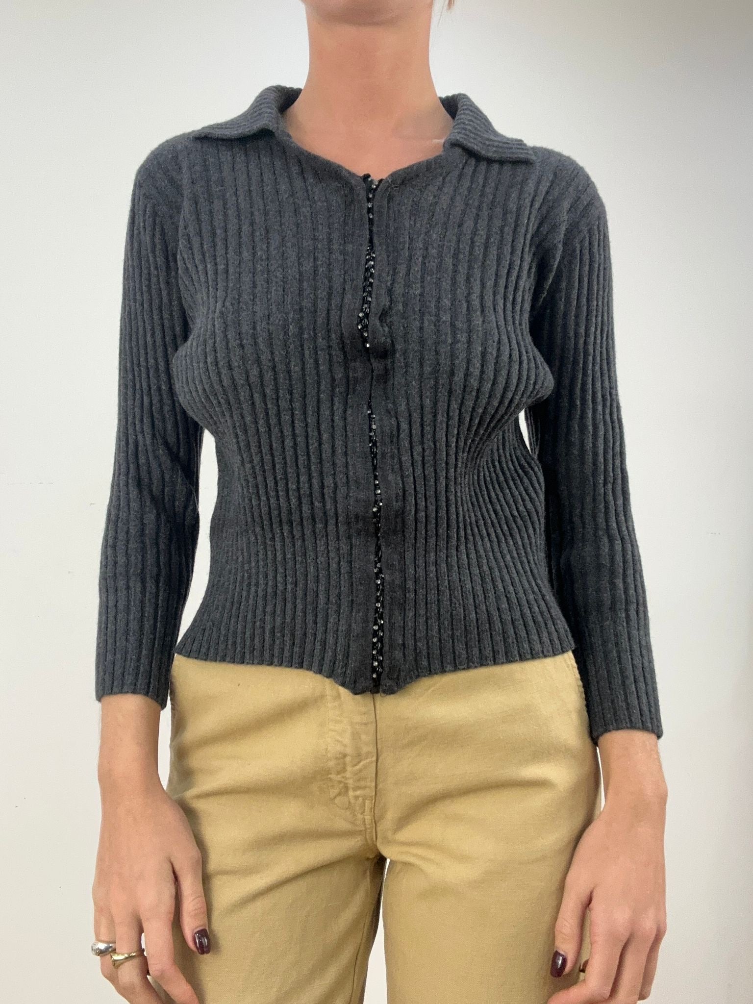 BONFIRE NIGHT | medium grey ribbed diamonté jumper – remass